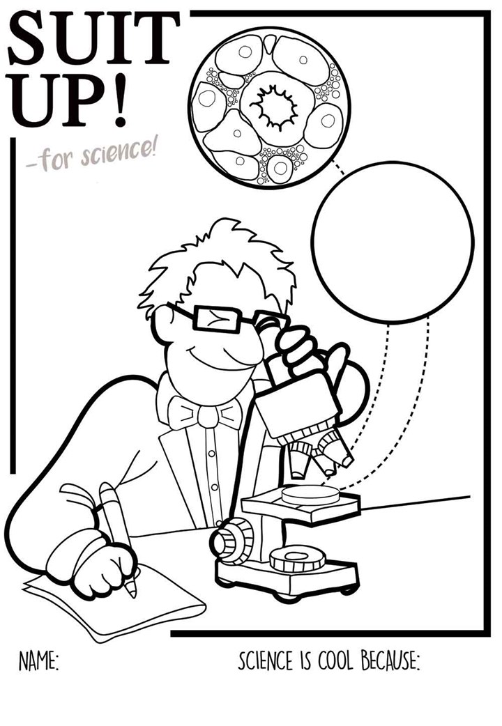 Suit Up for science colouring activities for kids | New Idea