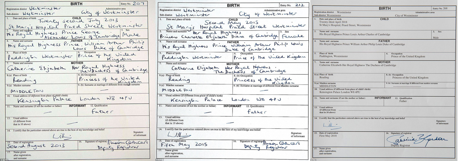 Prince Louis' birth certificate has one major difference to that of ...